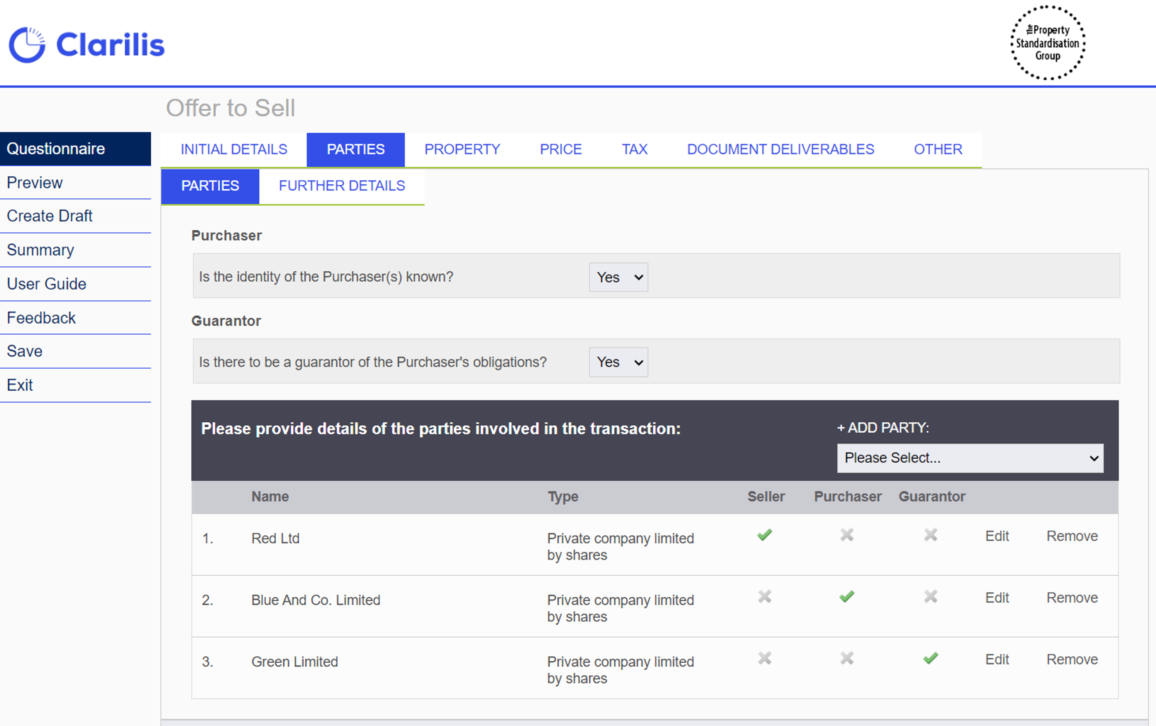 Automated Property Standardisation Group (PSG) Suite